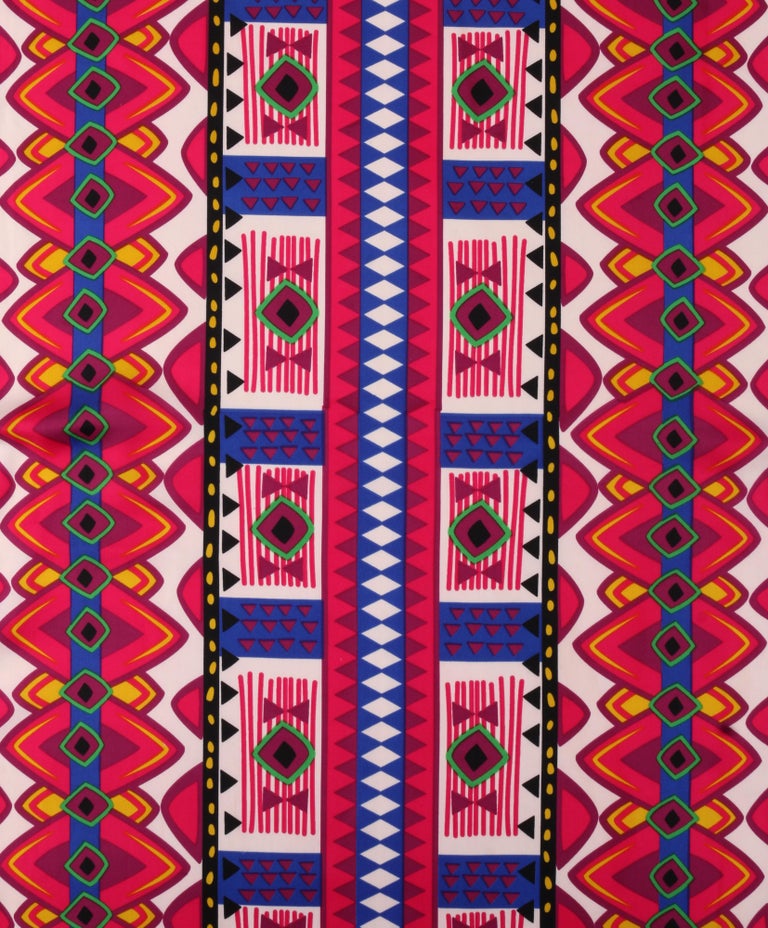 ETRO Multicolor Geometric Tribal Print Silk Fringe Oblong Scarf For ...