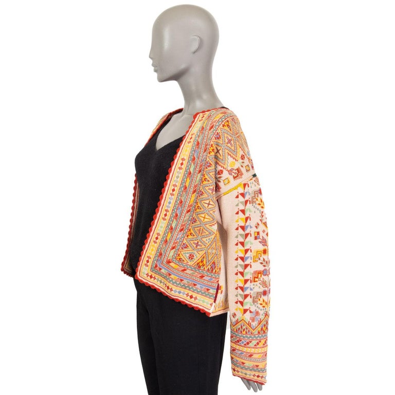 ETRO multicolor wool blend EMBROIDERED OPEN JACQUARD KNIT Jacket 42 M ...