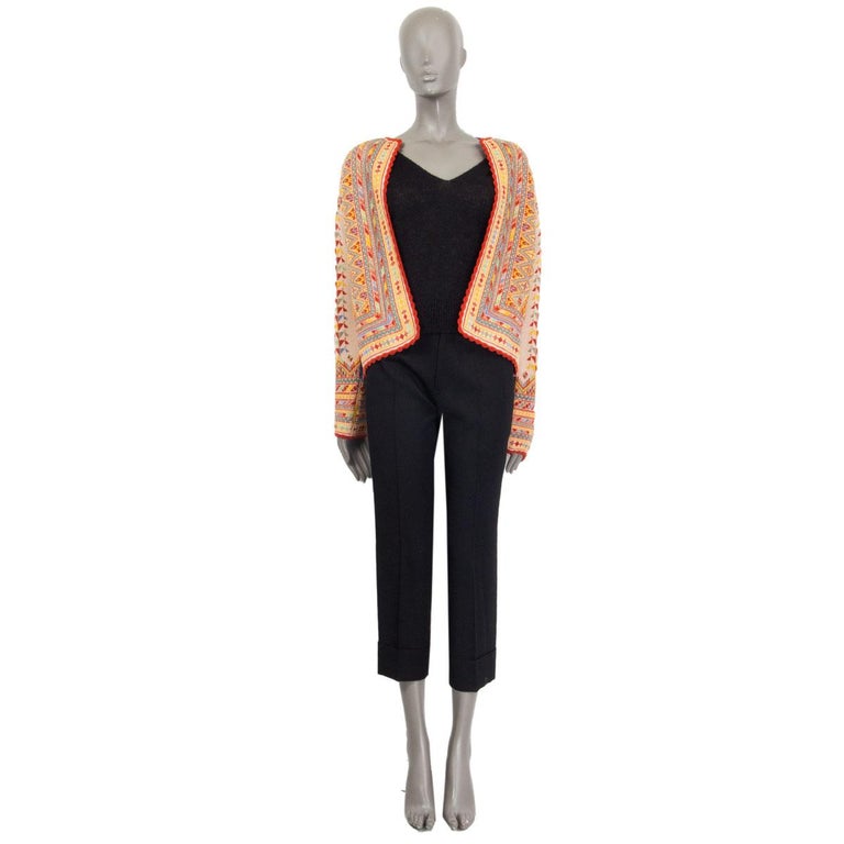 ETRO multicolor wool blend EMBROIDERED OPEN JACQUARD KNIT Jacket 42 M ...