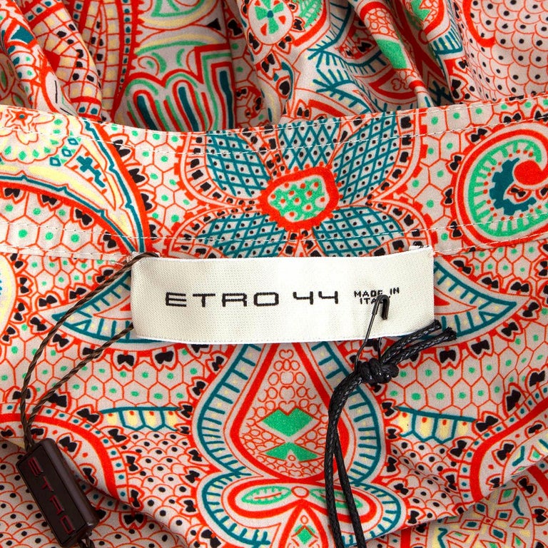 ETRO orange cotton PAPAYA PAISLEY POPLIN MIDI Skirt 44 L For Sale at 1stDibs