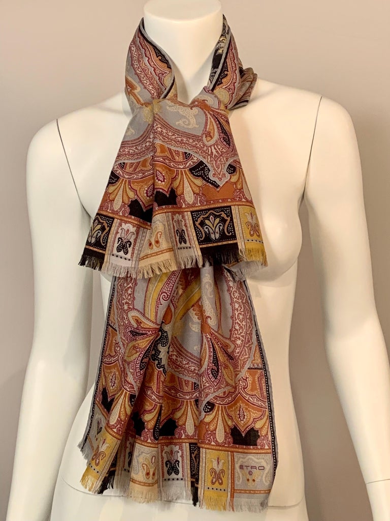 Etro Paisley Pattern Wool and Silk Blend Scarf at 1stDibs