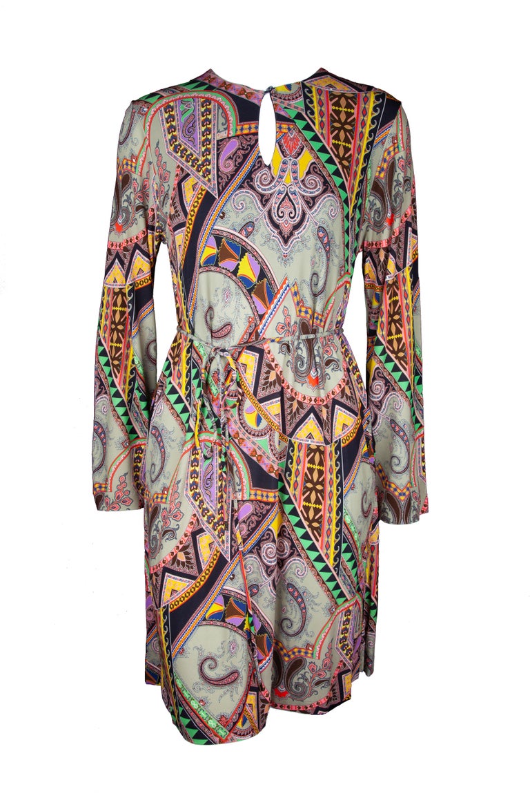 Etro Paisley Print Long Sleeve Jersey Dress Size 40 For Sale at 1stDibs
