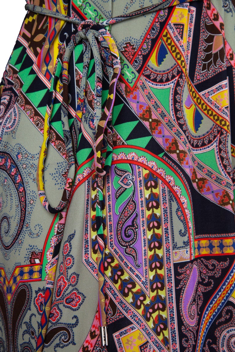 Etro Paisley Print Long Sleeve Jersey Dress Size 40 For Sale at 1stDibs