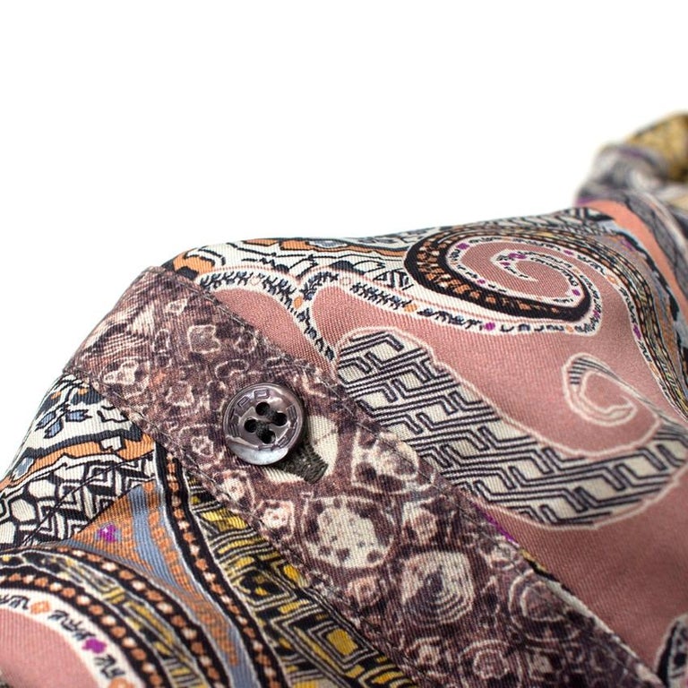 Etro Paisley Silk Pattern Collarless Shirt Dress US 6 at 1stDibs