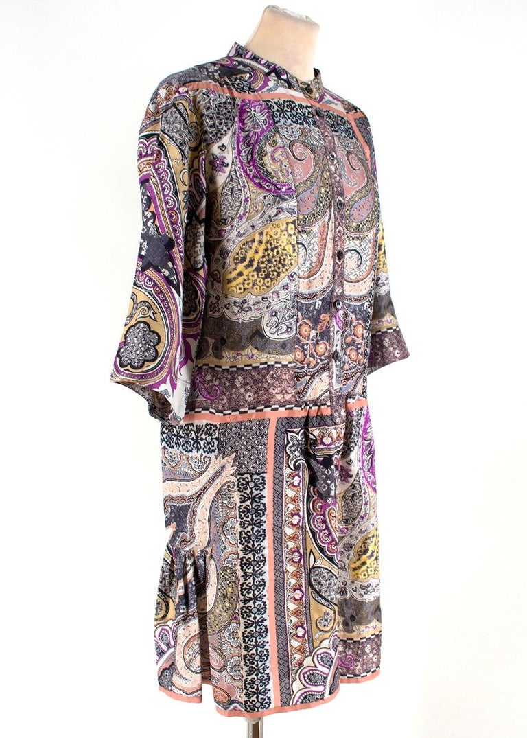 Etro Paisley Silk Pattern Collarless Shirt Dress US 6 at 1stDibs