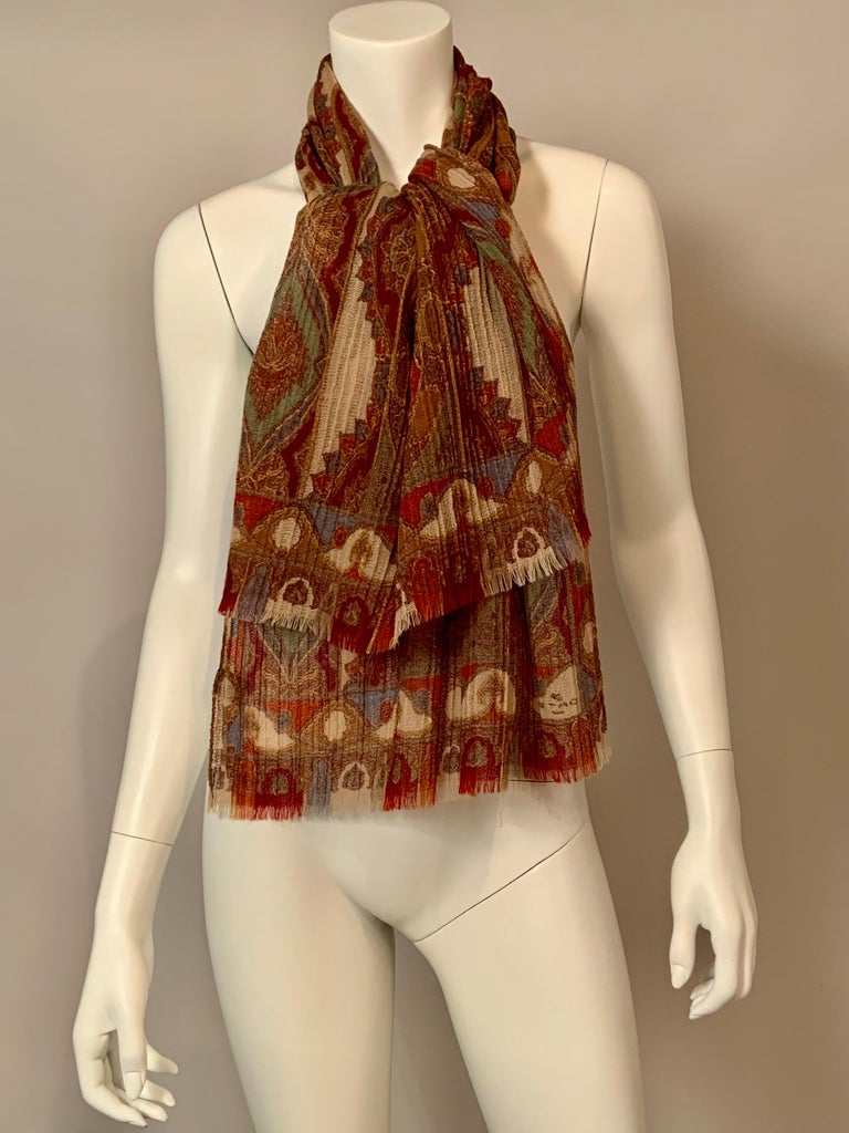 Etro Pleated Wool Paisley Scarf or Shawl For Sale at 1stDibs