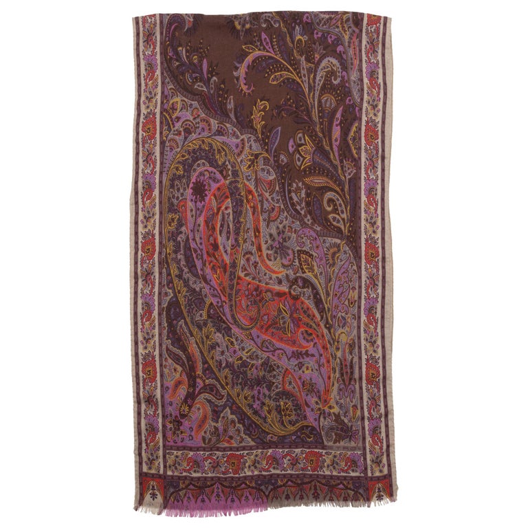 Etro Plum and Multicolor Paisley Print Scarf at 1stDibs