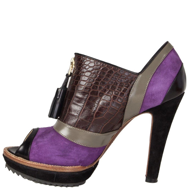 ETRO purple suede EMBOSSED OPEN TOE PLATFORM Ankle Boots Shoes 37 For ...