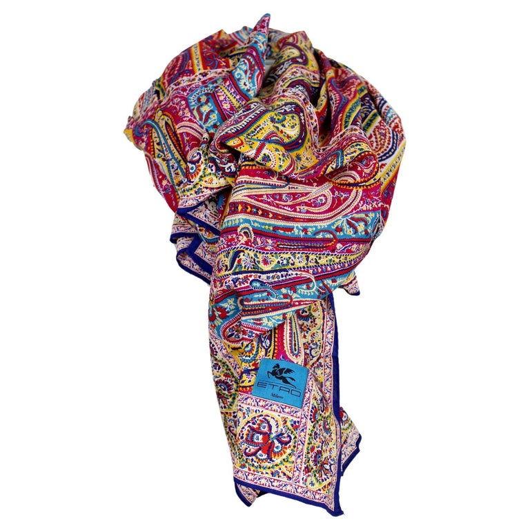Etro Red Blue Cotton Vintage Paisley Scarf 90s For Sale at 1stDibs