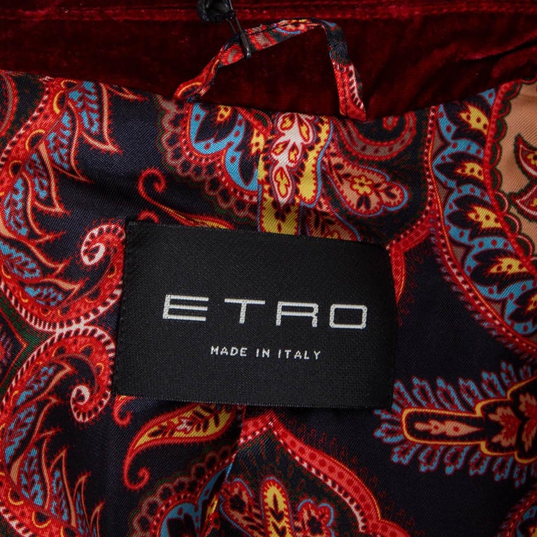 ETRO red silk VELVET SINGLE BREASTED Blazer Jacket 42 M For Sale at 1stDibs
