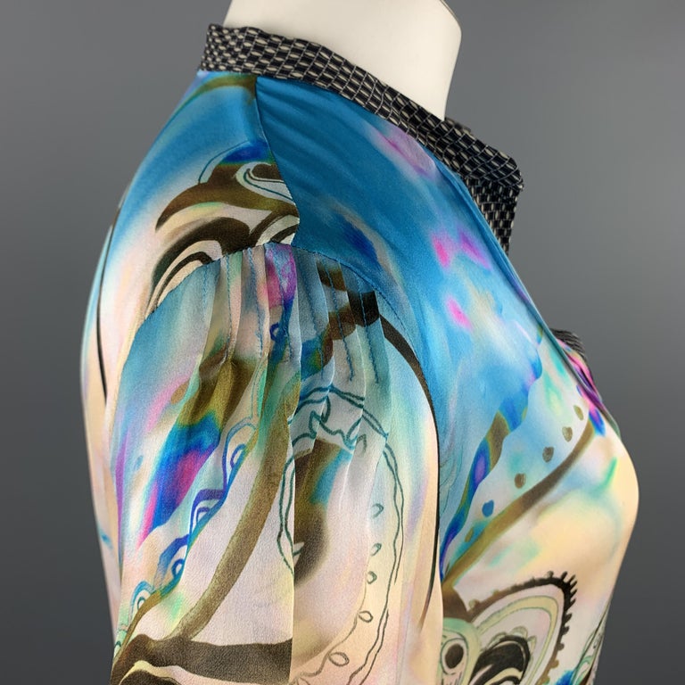 ETRO Size 12 Blue Paisley Print Silk Chiffon Blouse at 1stDibs