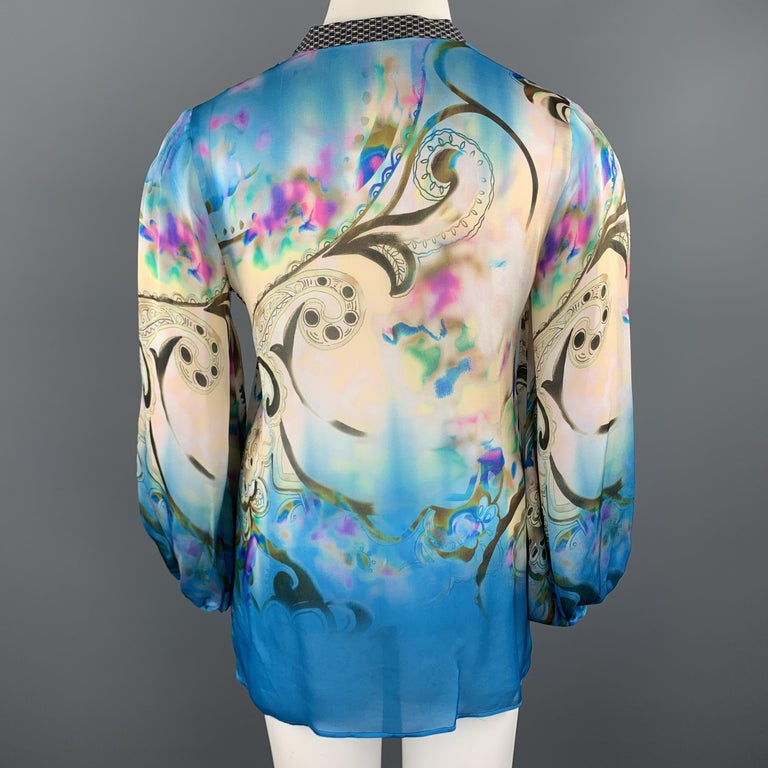ETRO Size 12 Blue Paisley Print Silk Chiffon Blouse at 1stDibs