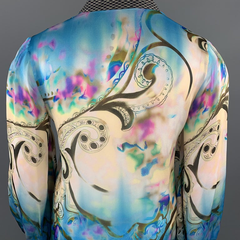 ETRO Size 12 Blue Paisley Print Silk Chiffon Blouse at 1stDibs