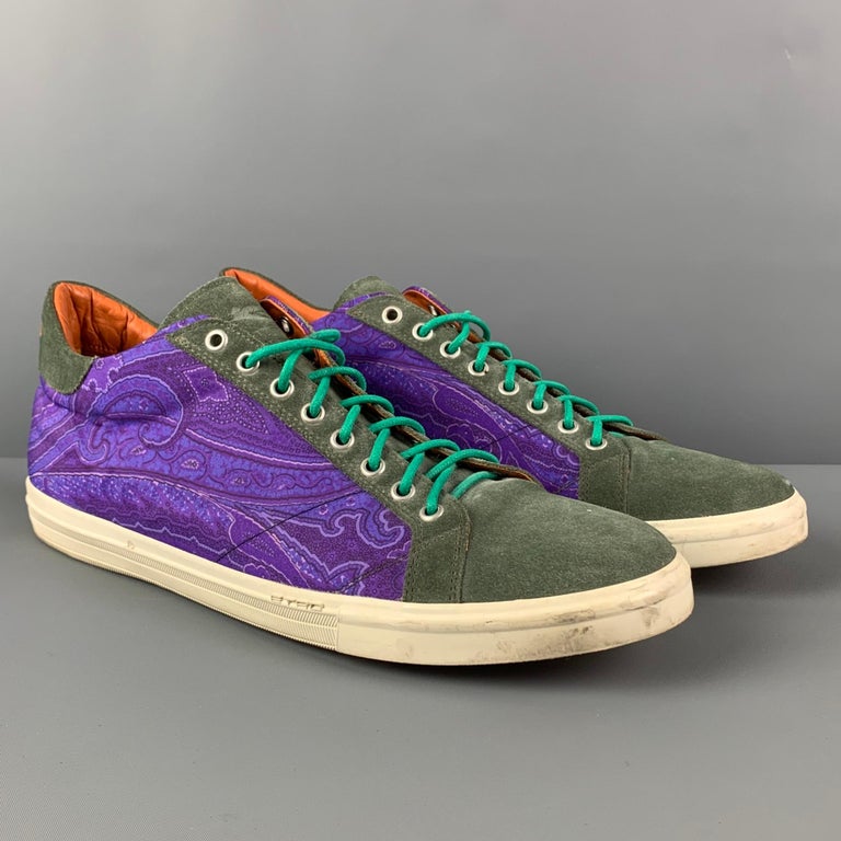 ETRO Size 12 Green Purple Paisley Fabric Sneakers For Sale at 1stDibs