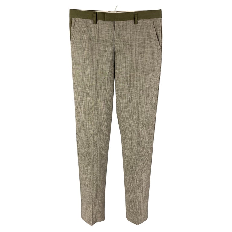 ETRO Size 32 Olive Grey Houndstooth Wool Cotton Tuxedo Dress Pants For ...