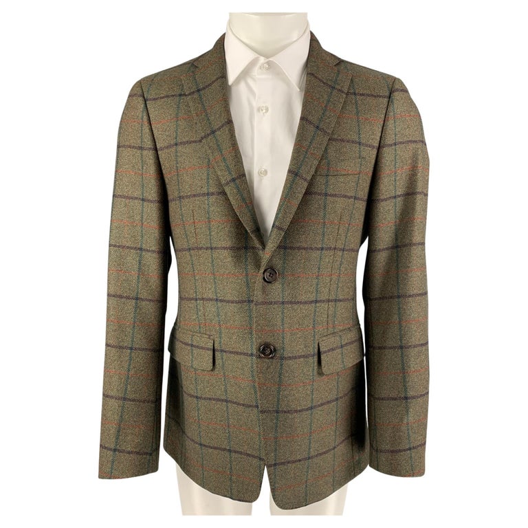 ETRO Size 38 Olive Window Pane Wool Sport Coat For Sale at 1stDibs