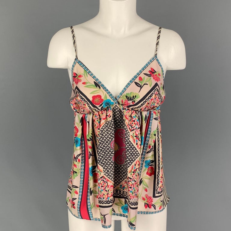 ETRO Size 4 Multi-Color Silk Floral Spaghetti Straps Casual Top For ...