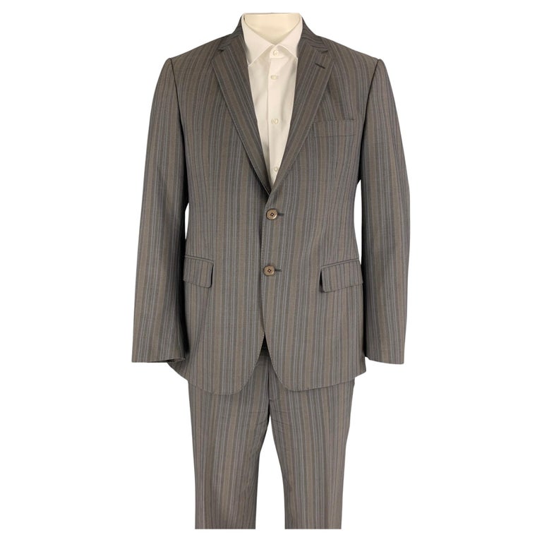 ETRO Size 42 Regular Gray and Brown Stripe Wool Notch Lapel Suit For Sale at 1stDibs