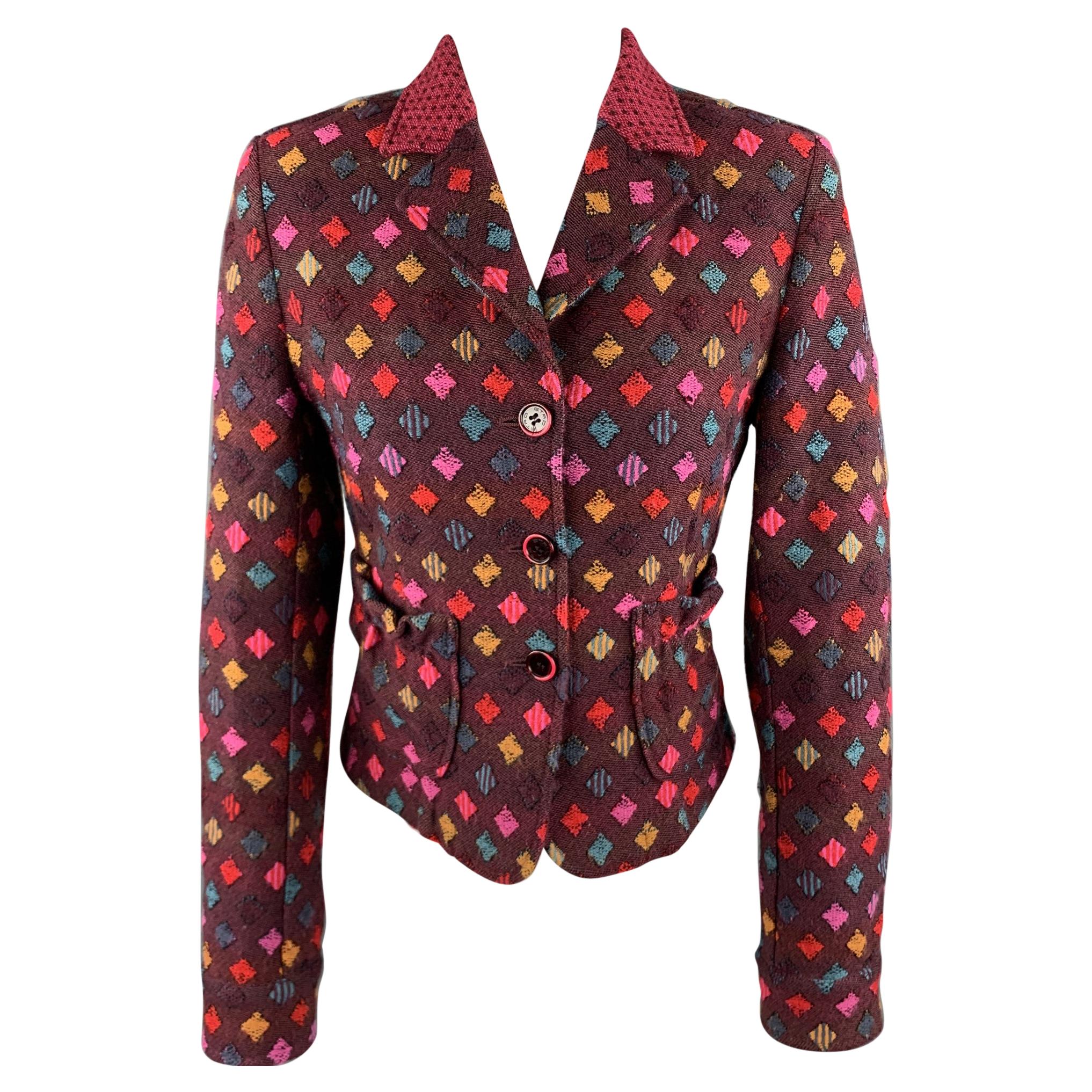 ETRO Size 6 Black and White Geometric Stripe V Neck PLeat Skirt Coat ...