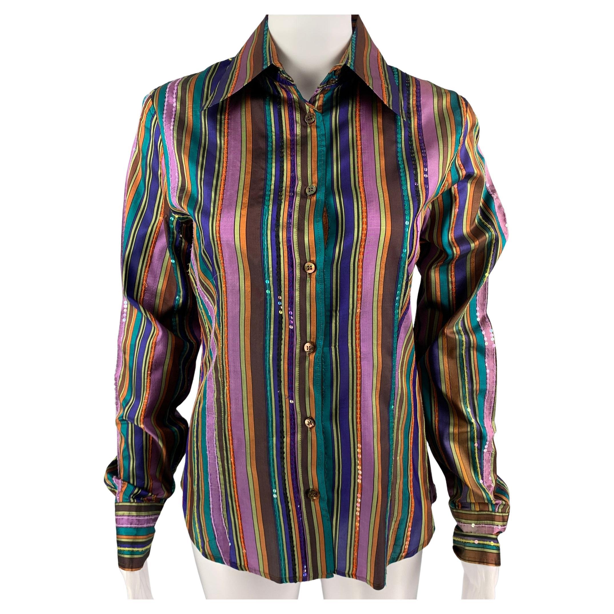 ETRO Size 8 Purple Multi-Color Silk Sequined Blouson Dress Top For Sale ...
