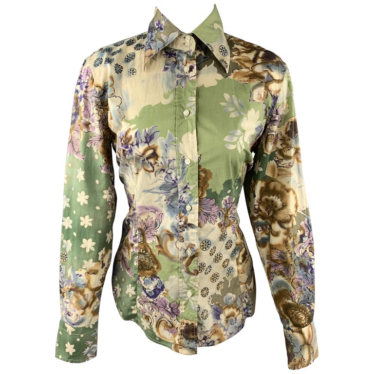 ETRO Size M Green Floral Print Cotton Blouse at 1stDibs | etro blouses ...