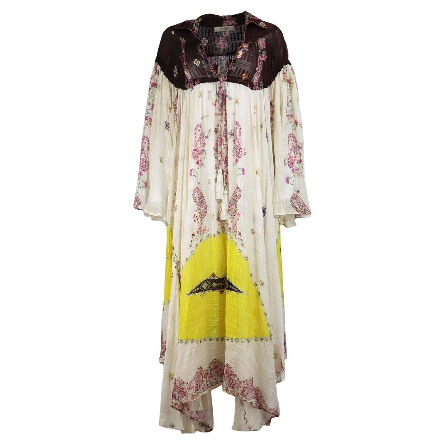 Etro Runway Red and Blue Paisley V-Neck Tiered Ruffle Silk Dress Size ...