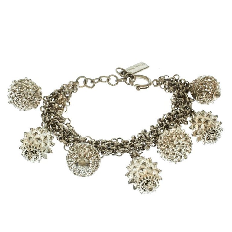 Etro Textured Charm Silver Tone Chain Link Bracelet For Sale at 1stDibs