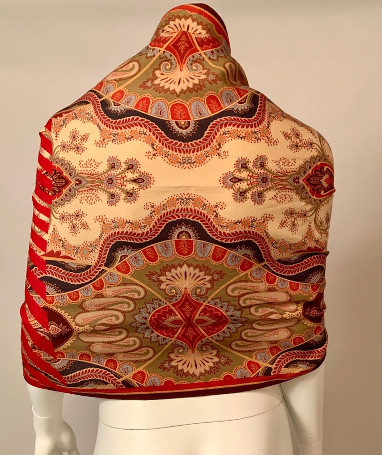 Etro Wool Shawl with Paisley Pattern and Diagonal Red Stripes at 1stDibs