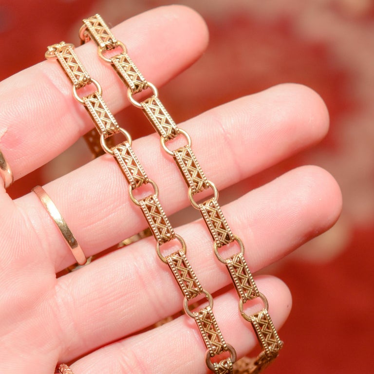 Etruscan Revival 14k Locket Book Chain Necklace For Sale at 1stDibs