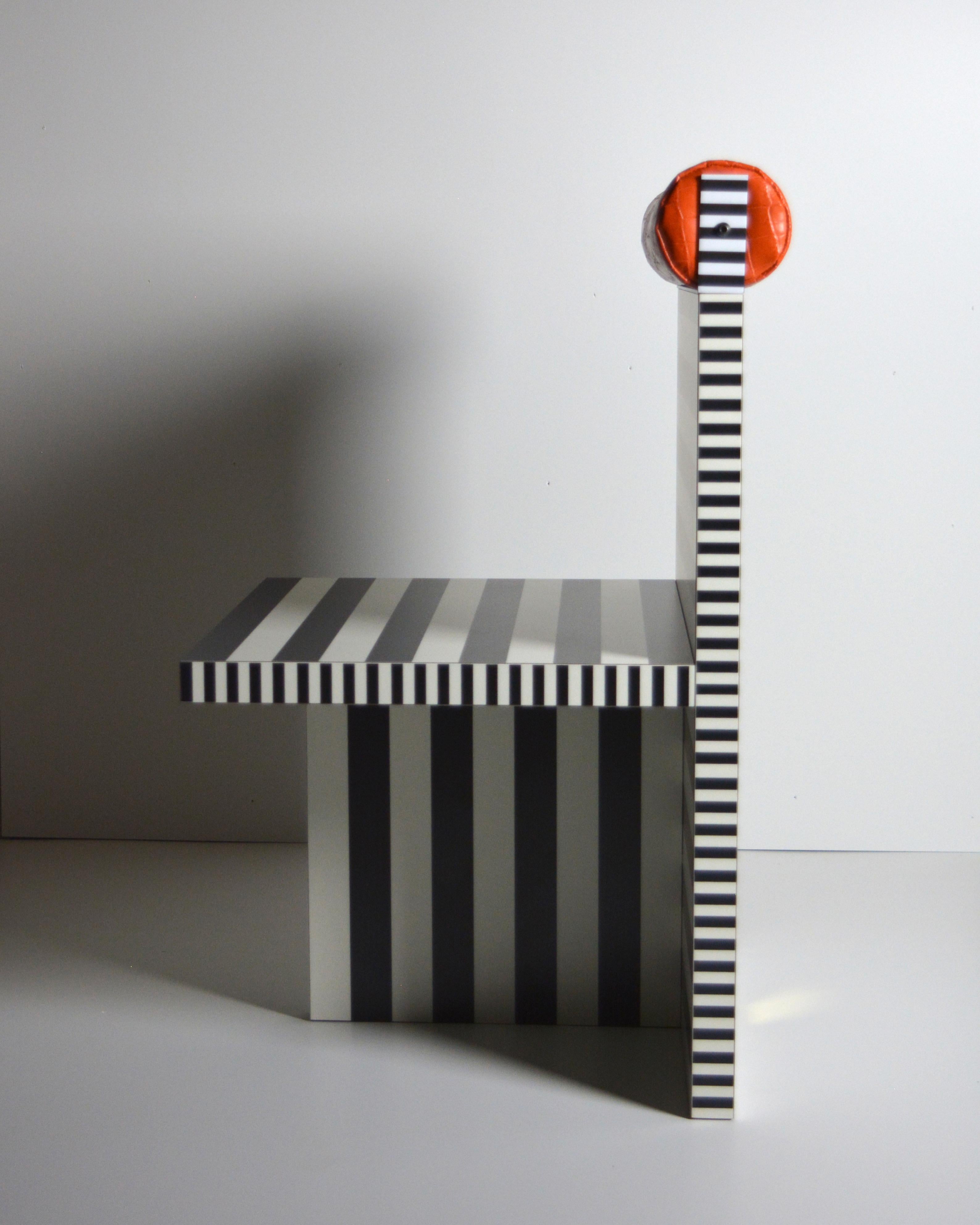 Ettore armchair, 1/25-Memphis tribute, black white, orange croco ...