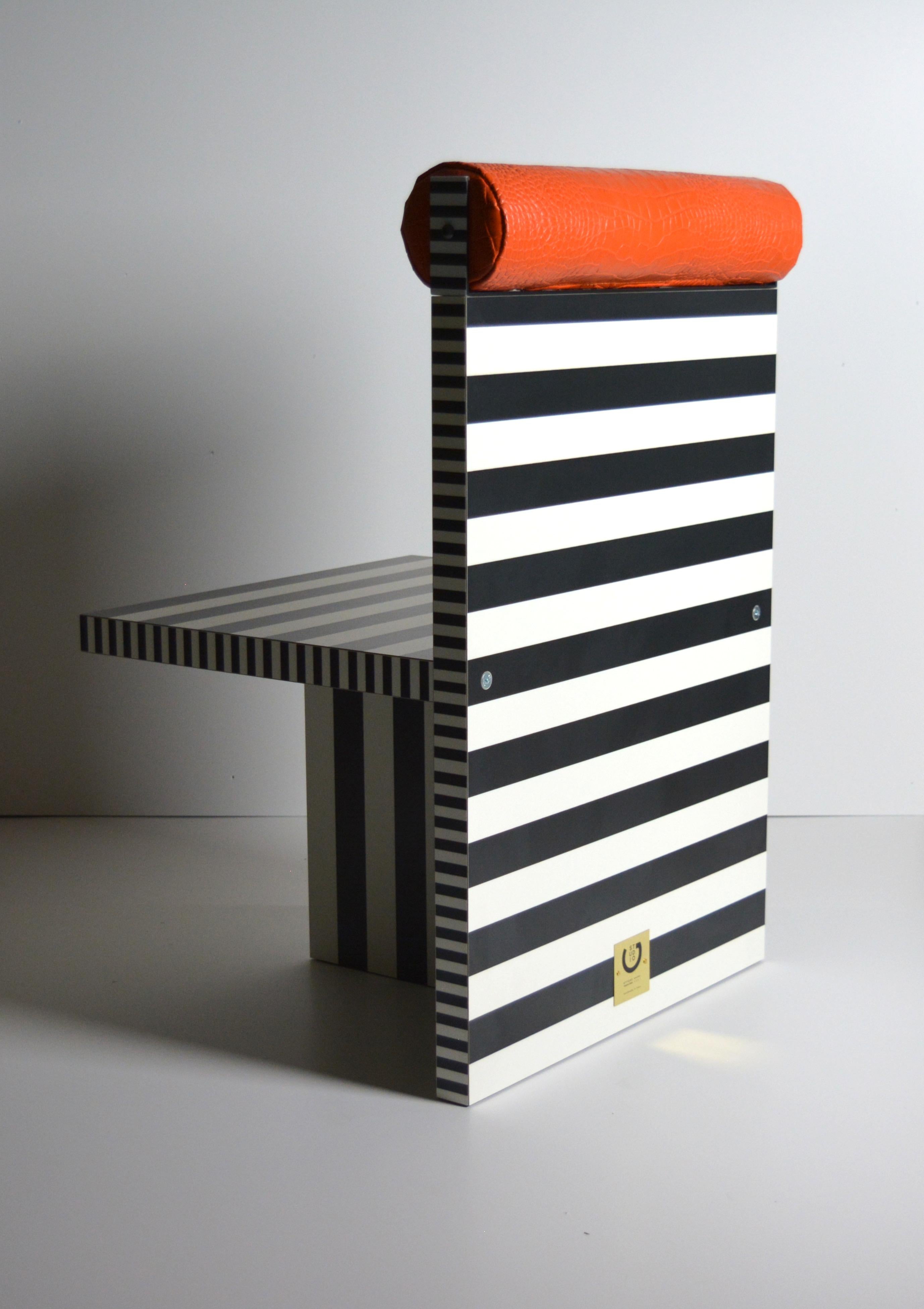 Ettore armchair, 1/25-Memphis tribute, black white, orange croco ...