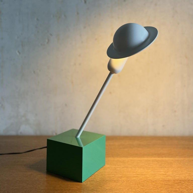 Ettore Sottsass Don Table Lamp in Green and White Metal for Stilnovo ...