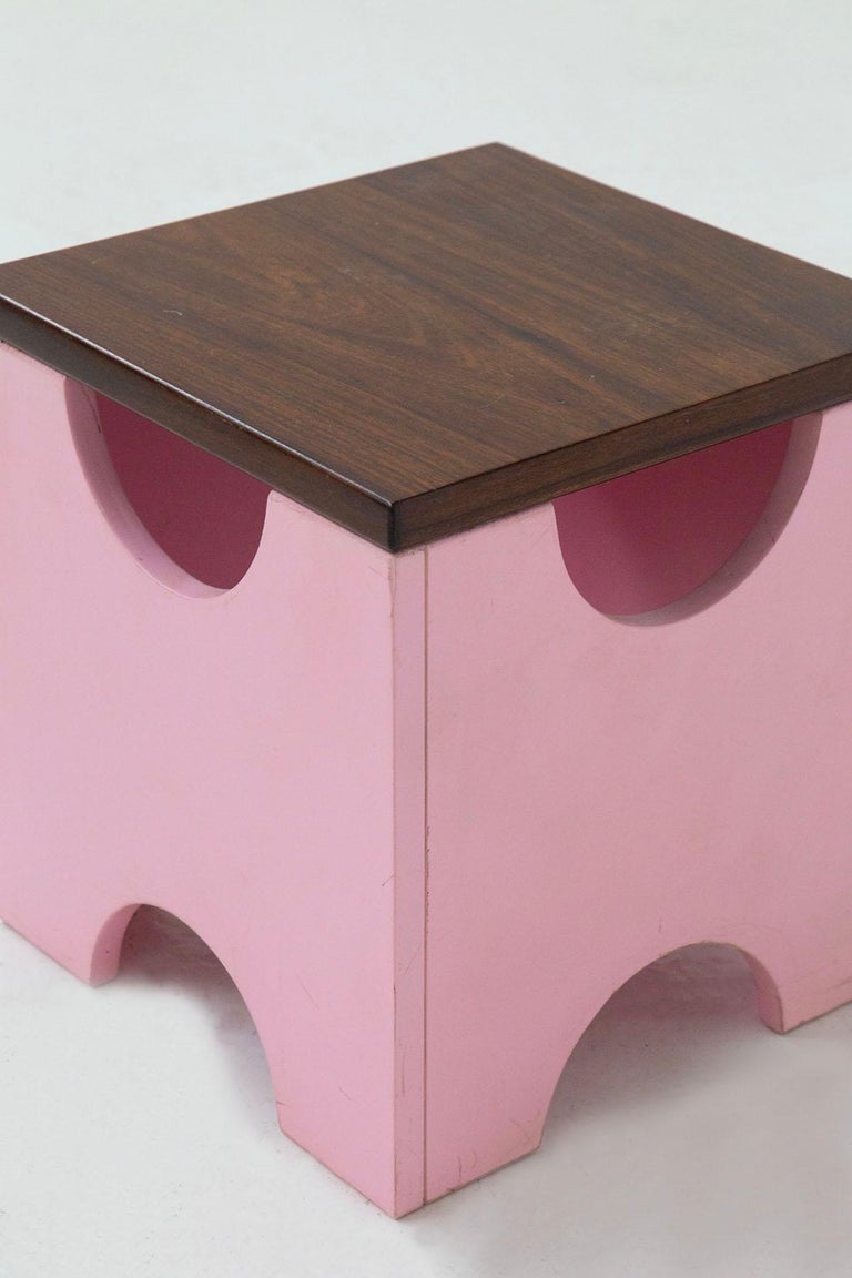 Ettore Sottsass Pair Os Dado Stools Mod. T29 in Pink Wood For Sale at 1stDibs