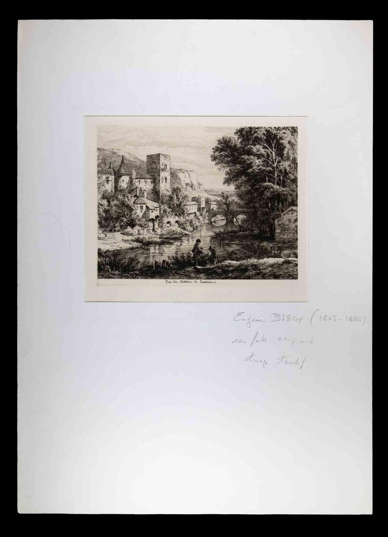 Eugene Blery - View of Castle of Nemours - Original Etching by Eugène ...