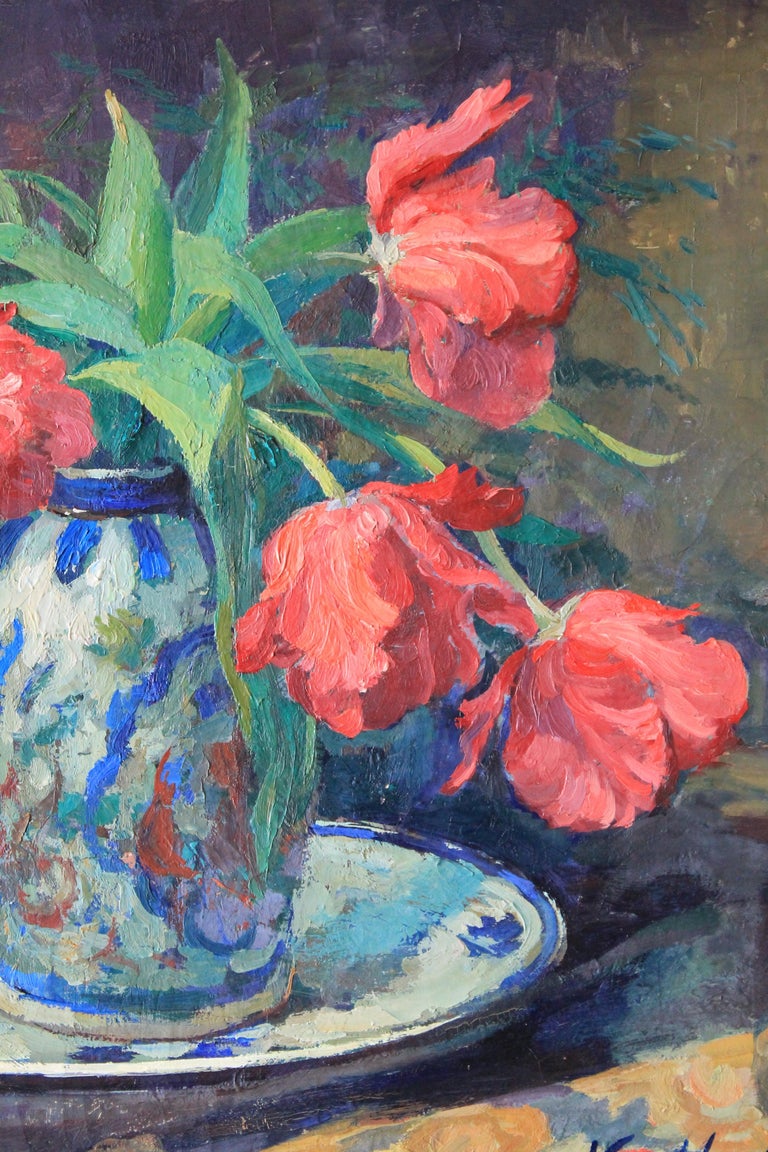 Eugène van Mierlo - French impressionist still life of tulips by Eugene ...