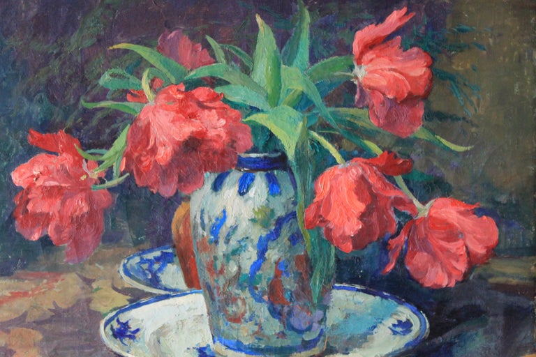 Eugène van Mierlo - French impressionist still life of tulips by Eugene ...