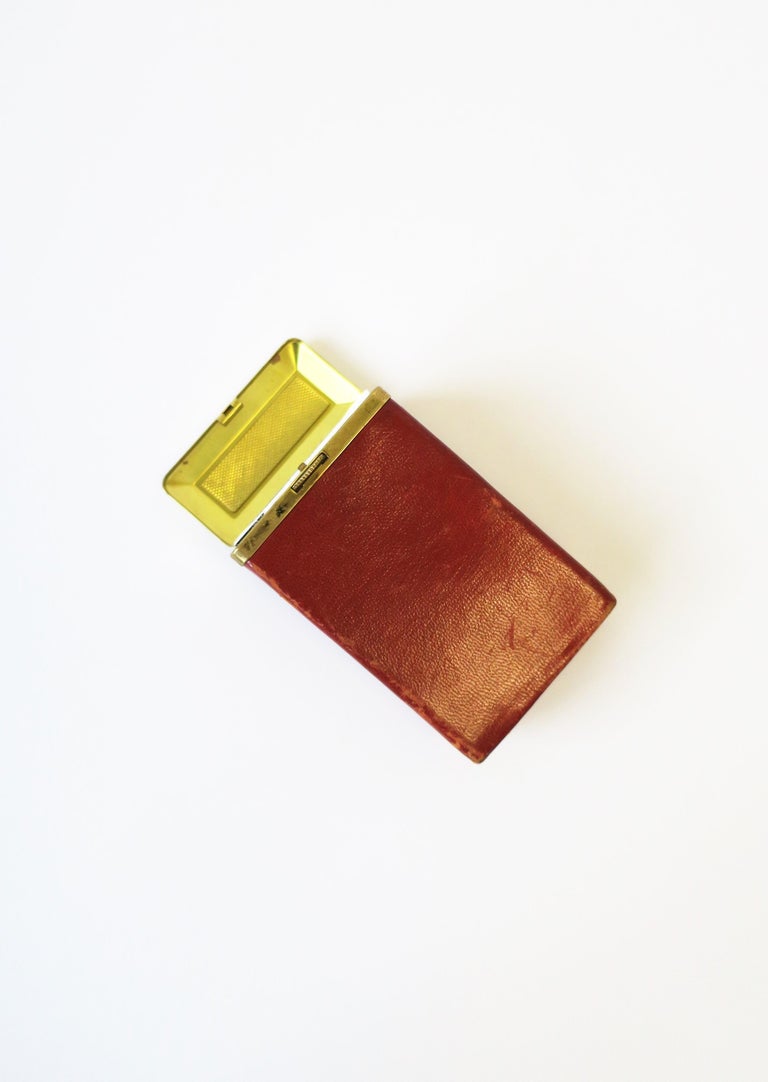 Euro Red Leather and Brass Cigarette Holder Case or Box at 1stDibs