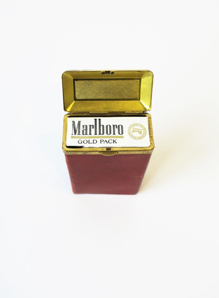 Euro Red Leather and Brass Cigarette Holder Case or Box at 1stDibs