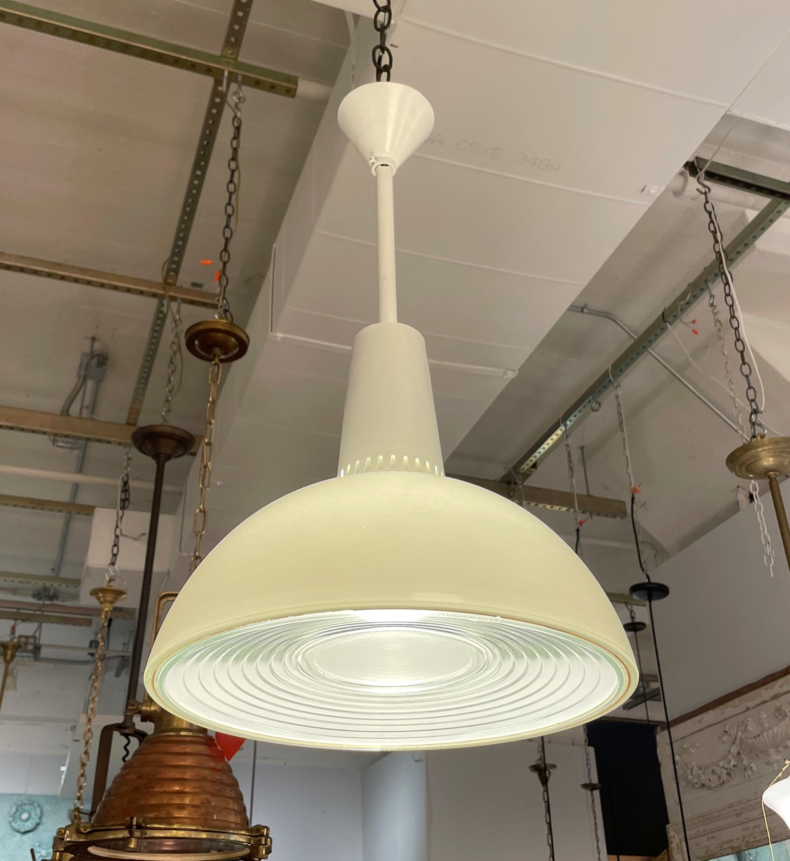 European 1950s Mid-Century Modern White Pendant Light For Sale at 1stDibs