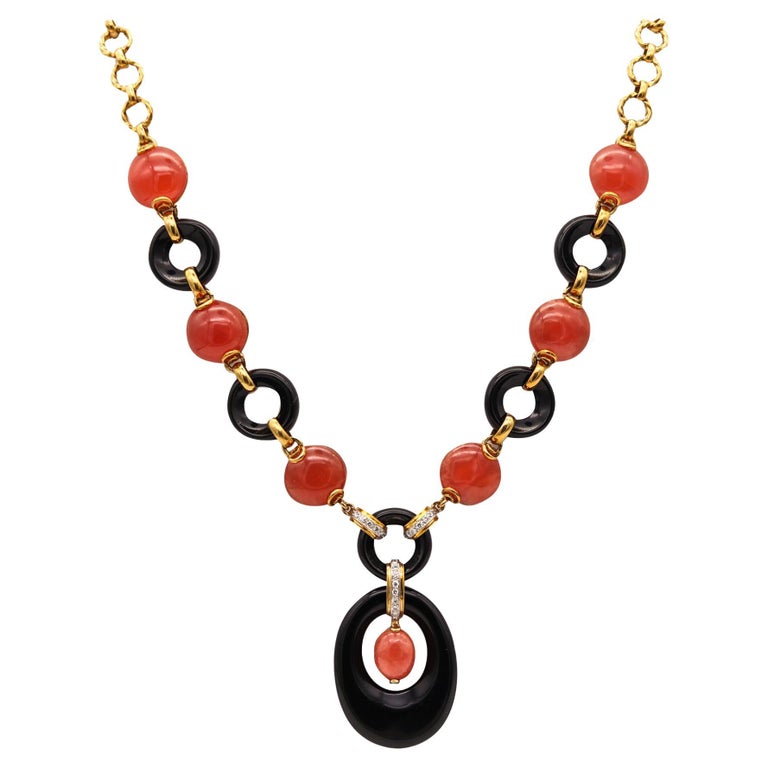 European 1970 Modernist Necklace 18Kt Gold 176.25 Ctw Rhodochrosite and ...