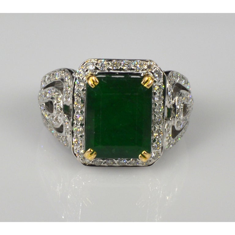 Customizable European Antique Emerald Engagement Ring, Art Deco Emerald ...