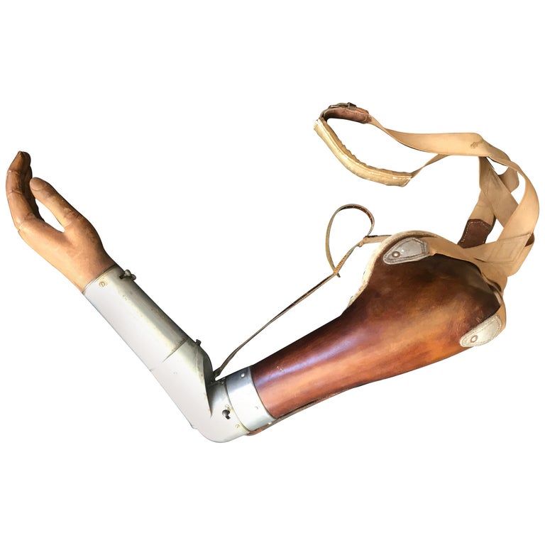 European Antique Prosthetic Arm in Wood Metal and Leather For Sale at ...