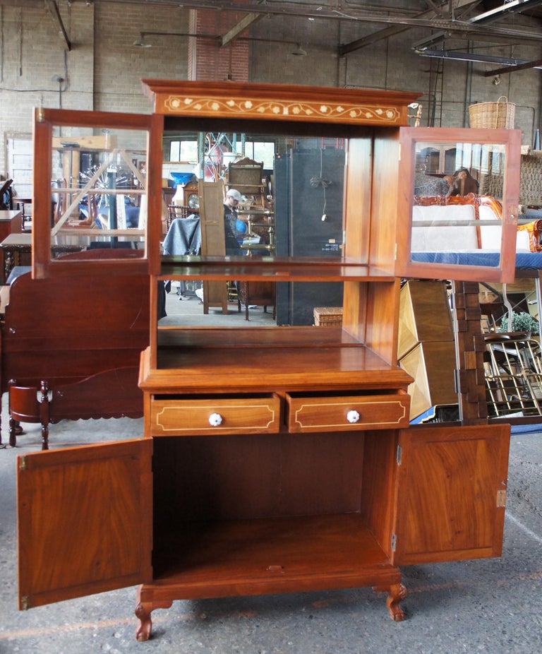 Antique European Mahogany Marquetry Inlay China Hutch Cupboard Cabinet ...