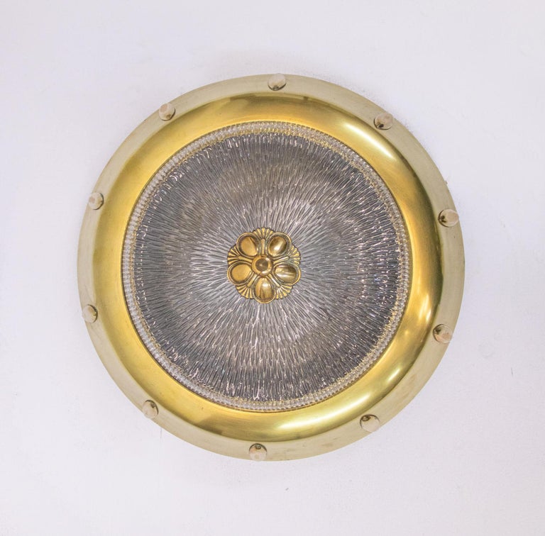 European Art Deco Flush Light Brass and Glass 1930s For Sale at 1stDibs