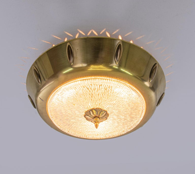 European Art Deco Flush Light Brass and Glass 1930s For Sale at 1stDibs