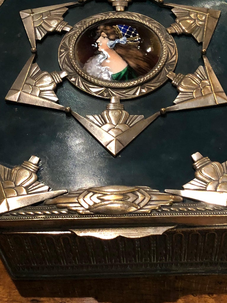 European Art Nouveau Art Deco Metal and Enamel Curiosity Box For Sale ...