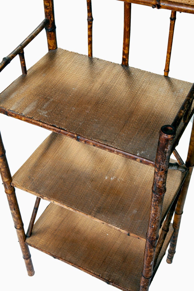 European Bamboo Etagere W 3 Shelves in Woven Fiber For Sale at 1stDibs