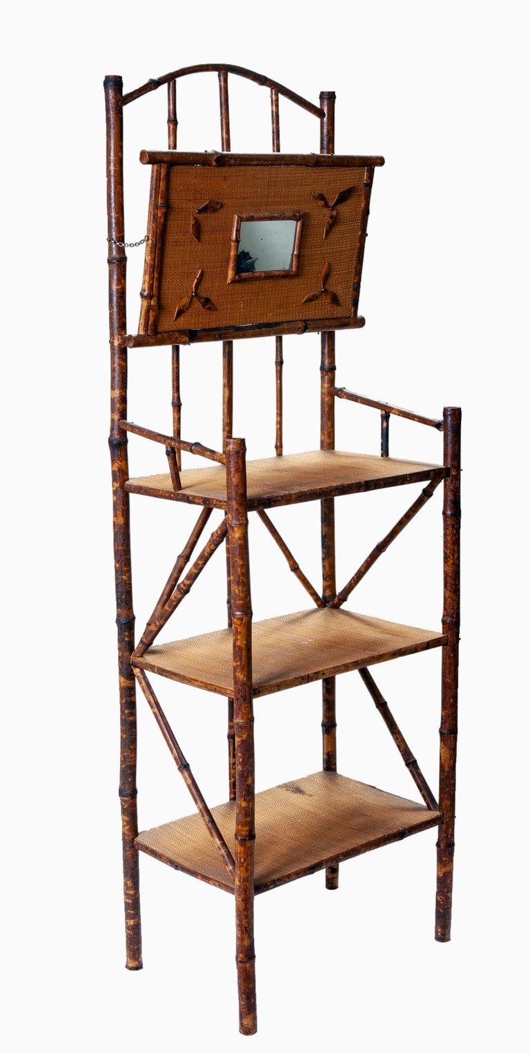 European Bamboo Etagere W 3 Shelves in Woven Fiber For Sale at 1stDibs