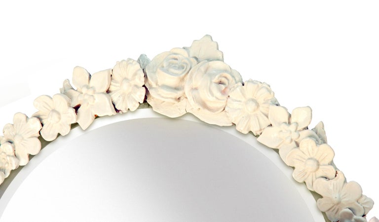 European Barbola Bouquet in Round Beveled Mirror with Easel For Sale at ...