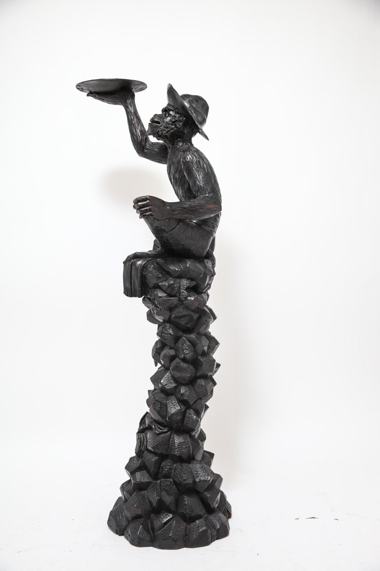 European Black Forest Monkey Sculpture in Carved Wood at 1stDibs